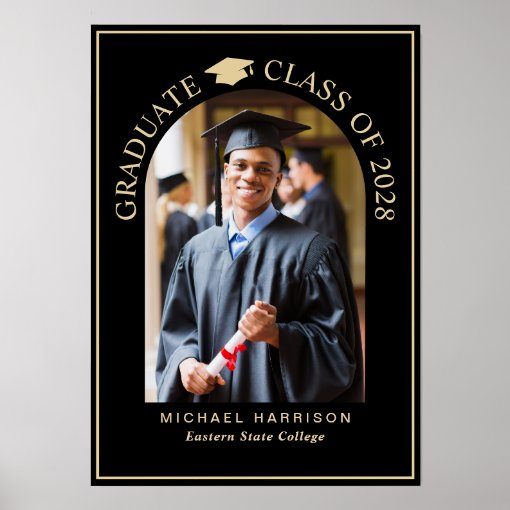 Elegant Arch Black Gold Graduation Photo Holder | Zazzle