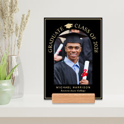 Elegant Arch Black Gold Graduation Photo Holder | Zazzle