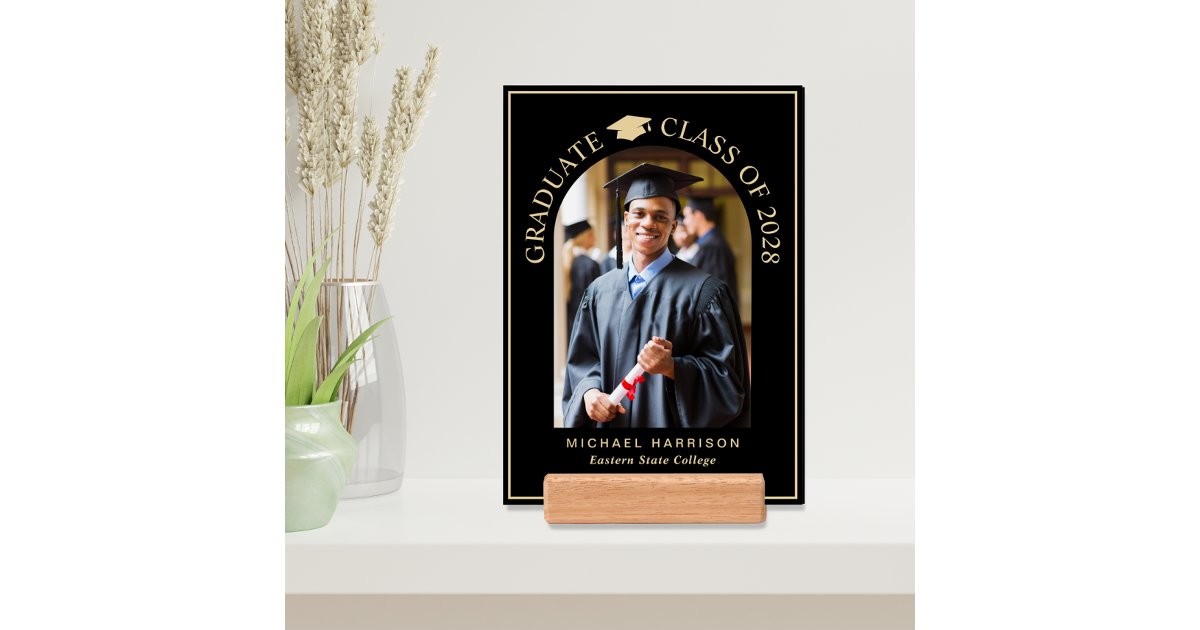 Elegant Arch Black Gold Graduation Photo Holder | Zazzle