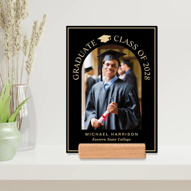 Elegant Arch Black Gold Graduation Photo Holder | Zazzle