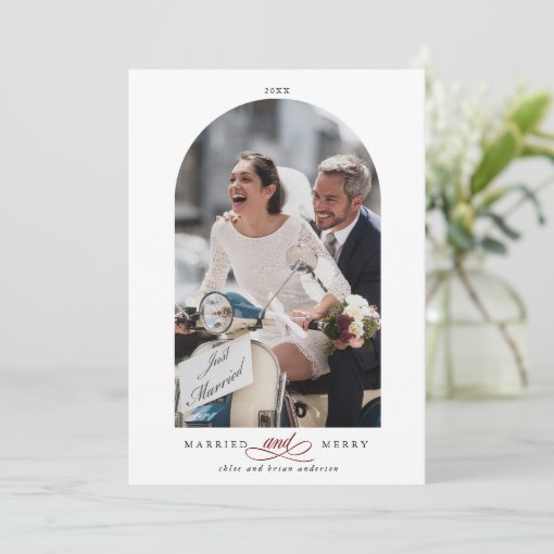 Elegant Arch Frame Married and Merry Photo Holiday Card | Zazzle