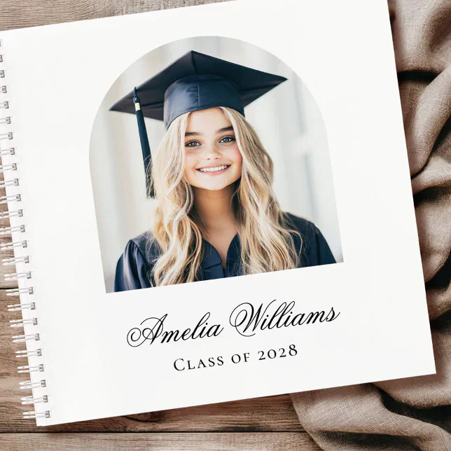 Elegant arch graduate photo name class guest book | Zazzle