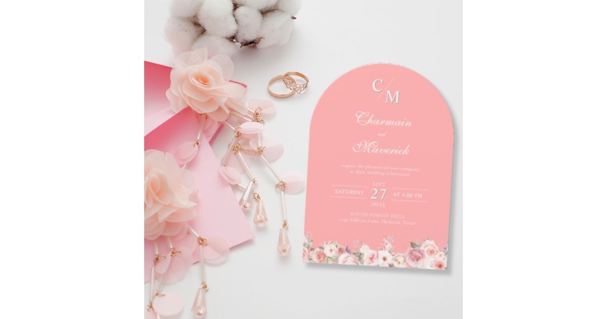 Elegant Arch Light Pink Monogram Wedding Invitation | Zazzle
