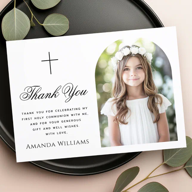 Elegant arch photo cross First Holy Communion Thank You Card | Zazzle