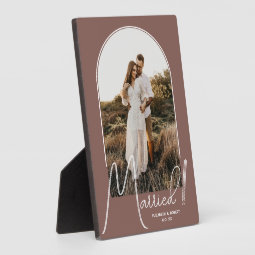 Elegant Arch Wedding Photo Rose Taupe Plaque | Zazzle