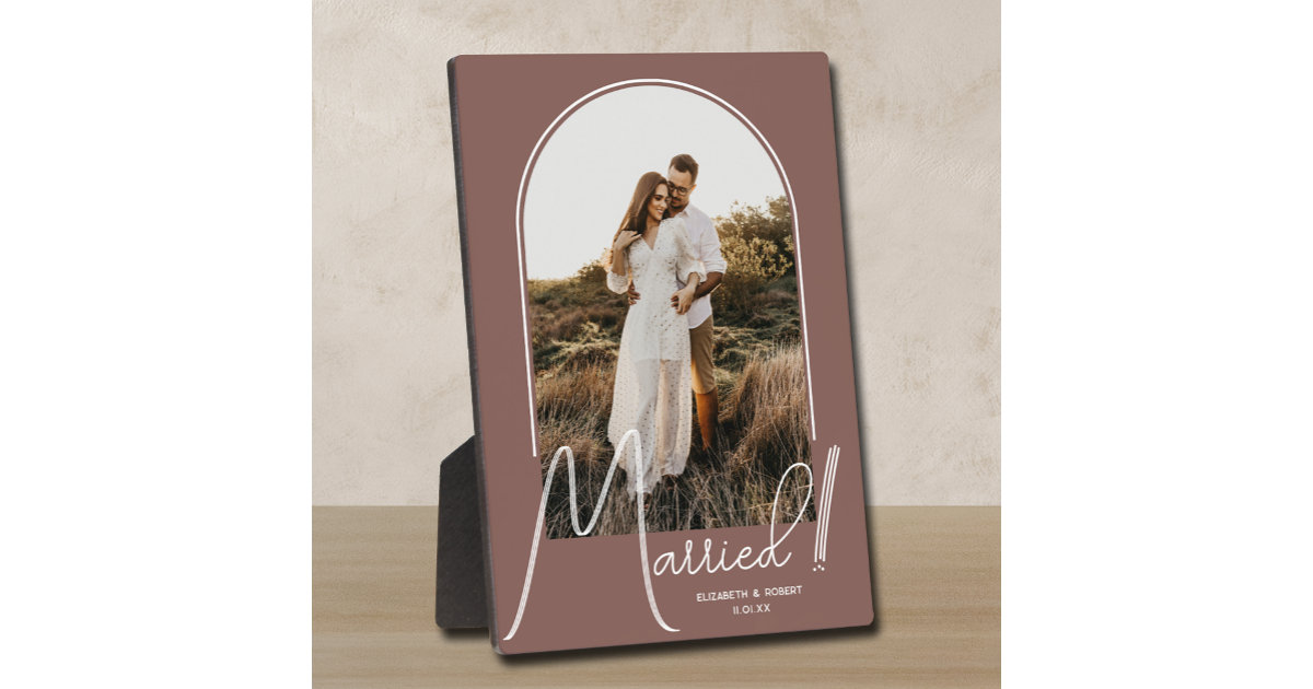 Elegant Arch Wedding Photo Rose Taupe Plaque | Zazzle
