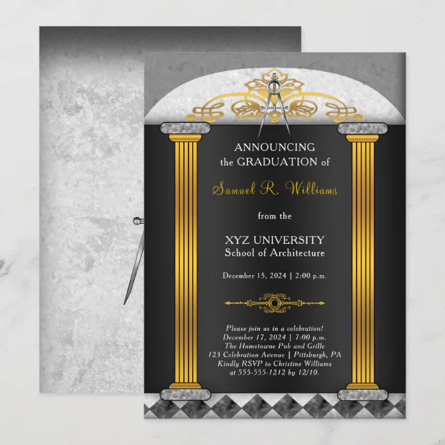 Elegant Architect Architecture Compass Graduation Invitation | Zazzle