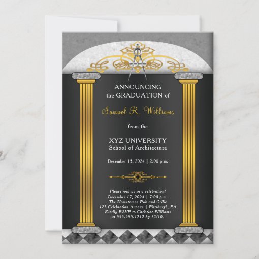 Elegant Architect Architecture Compass Graduation Invitation | Zazzle