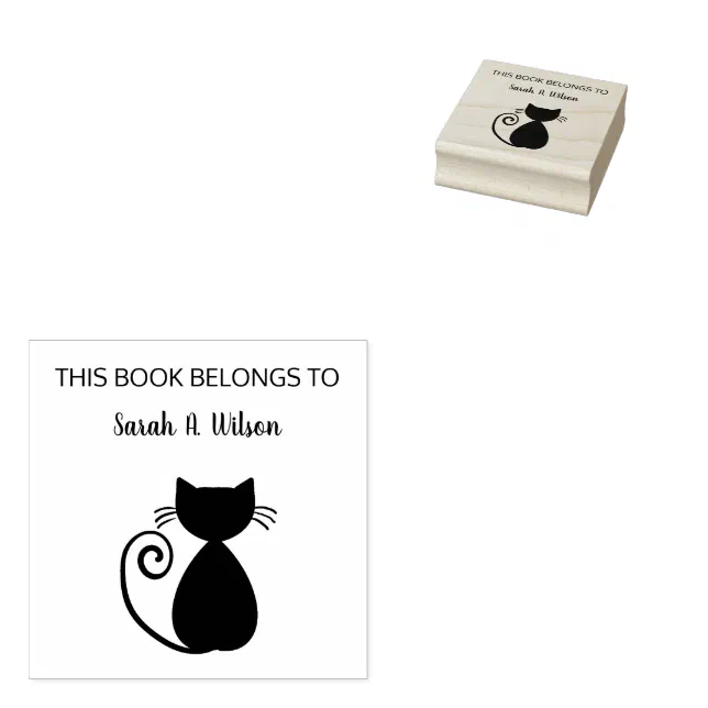 Elegant Art Cat Book Belongs Personalized Book Rubber Stamp | Zazzle