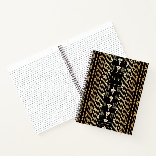 Elegant Art Deco Black and Gold Abstract Monogram Notebook | Zazzle