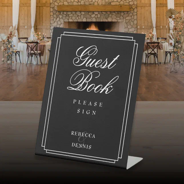 Elegant Art Deco Black And White Guest Book Pedestal Sign | Zazzle