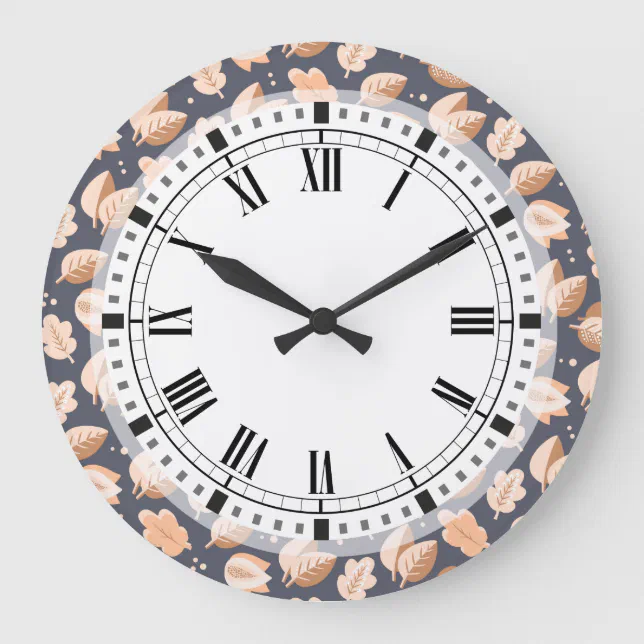 Elegant Art Deco Fall Leaves Autumn Pattern Large Clock | Zazzle