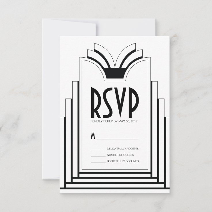 Elegant Art Deco Frame Retro Wedding RSVP Card | Zazzle