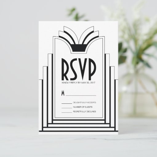 Elegant Art Deco Frame Retro Wedding RSVP Card | Zazzle
