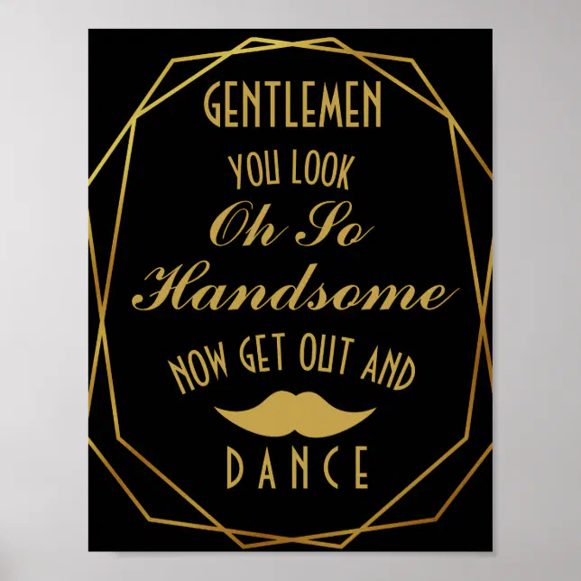 Elegant art deco Gold & Black GENTLEMEN BATHROOM Poster | Zazzle