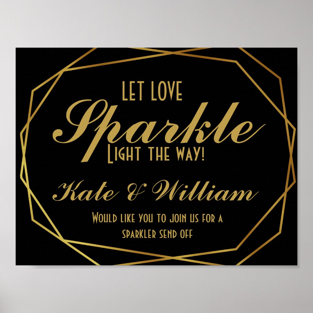 Elegant art deco Gold & Black sparkler send off Poster | Zazzle