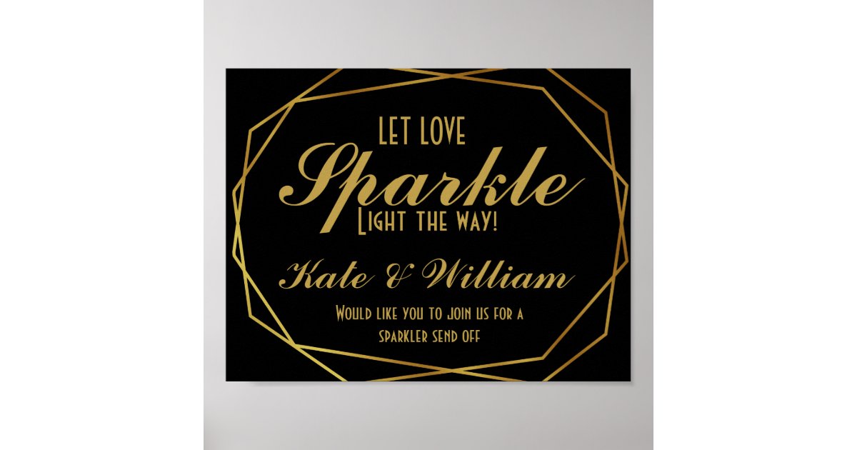 Elegant art deco Gold & Black sparkler send off Poster | Zazzle