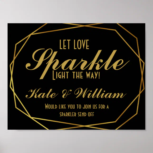Elegant art deco Gold & Black sparkler send off Poster | Zazzle
