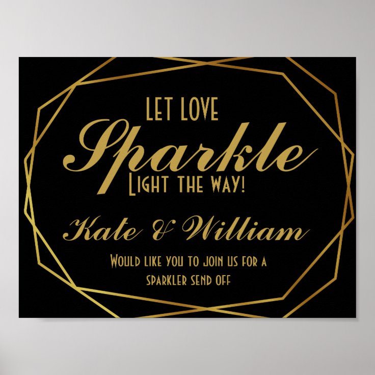Elegant art deco Gold & Black sparkler send off Poster | Zazzle