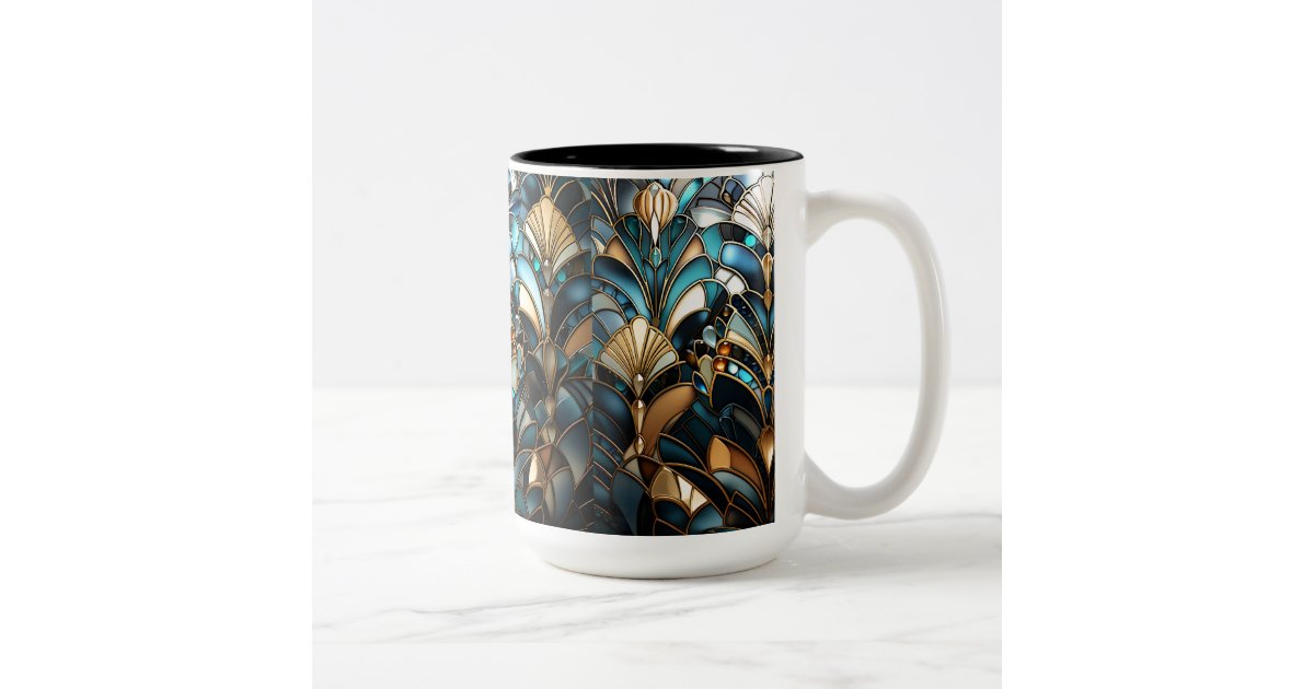 Elegant Art Deco Gold Gems Beads Turquoise Black Two-Tone Coffee Mug ...