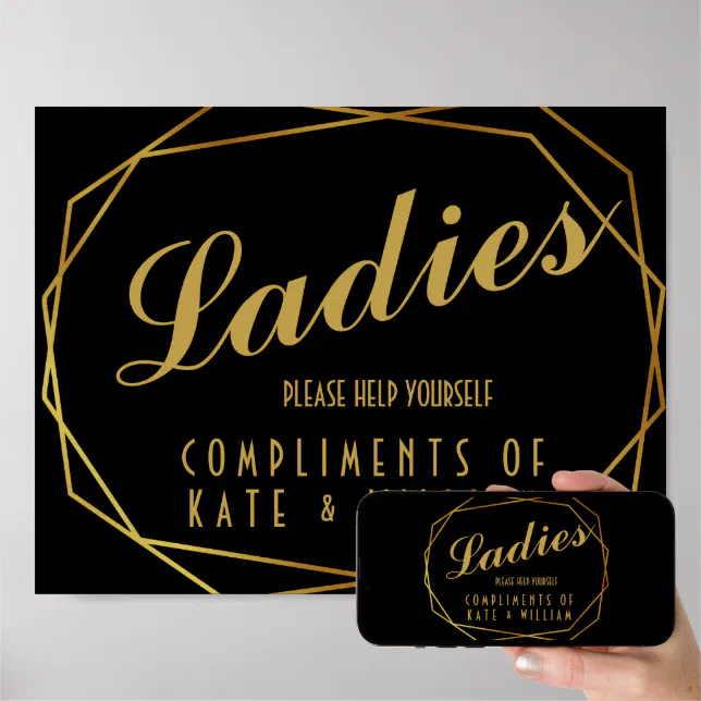 Elegant art deco ladies restroom sign- toiletries poster | Zazzle