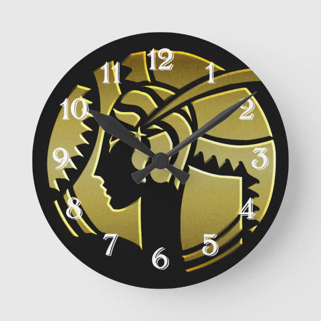 Elegant Art Deco Lady in Gold Vintage Round Clock | Zazzle