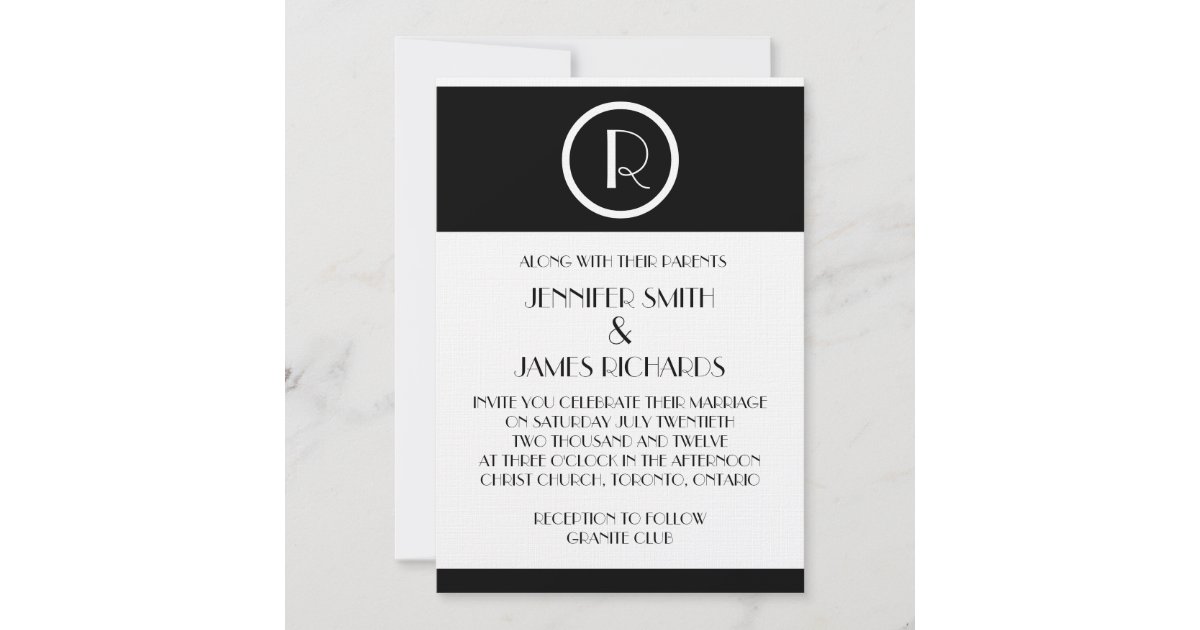 Elegant Art Deco Monogram R Wedding Invitation | Zazzle