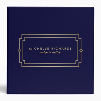 Elegant Art Deco Professional Navy/Gold Binder | Zazzle