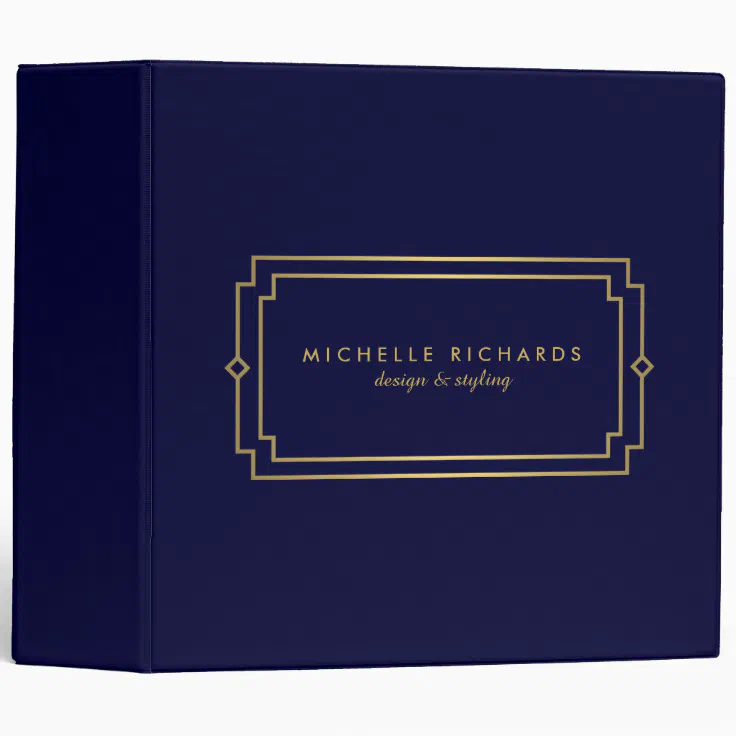 Elegant Art Deco Professional Navy/Gold Binder | Zazzle