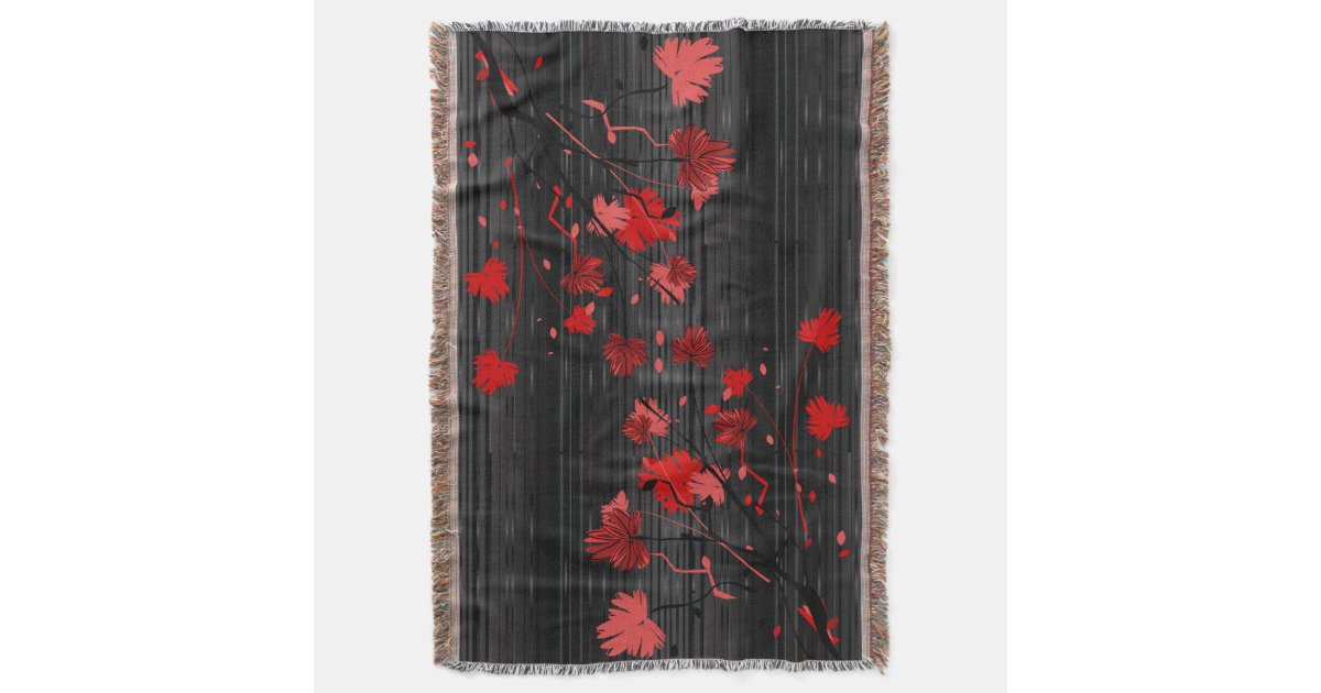 Elegant Art Deco Red Floral with Black Stripes Throw Blanket | Zazzle