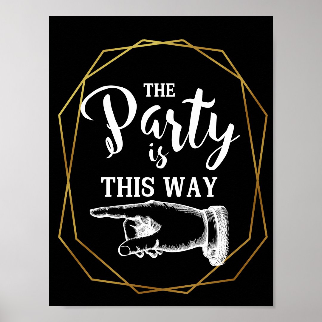 Elegant art deco style THIS WAY FINGER POINTING Poster | Zazzle