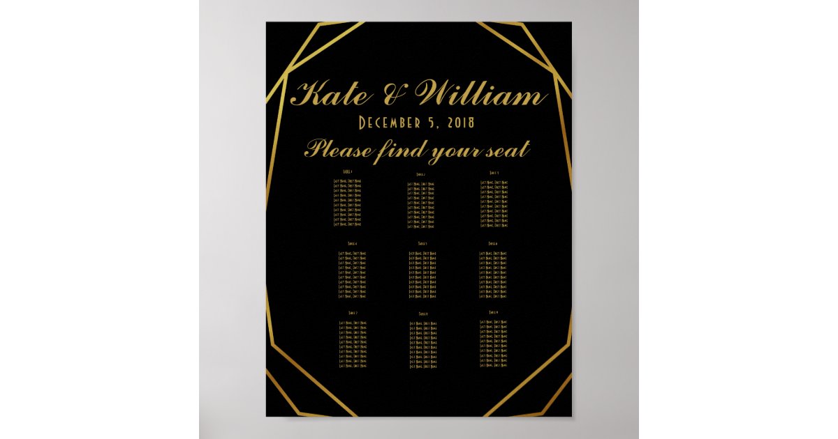 Elegant art deco Table plan party/wedding Poster | Zazzle