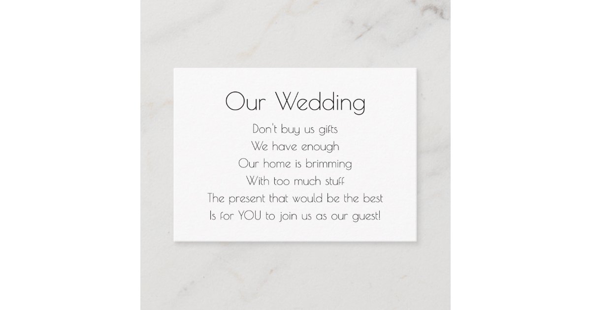 Elegant Art Deco Wedding No Gifts Poem Enclosure Card | Zazzle