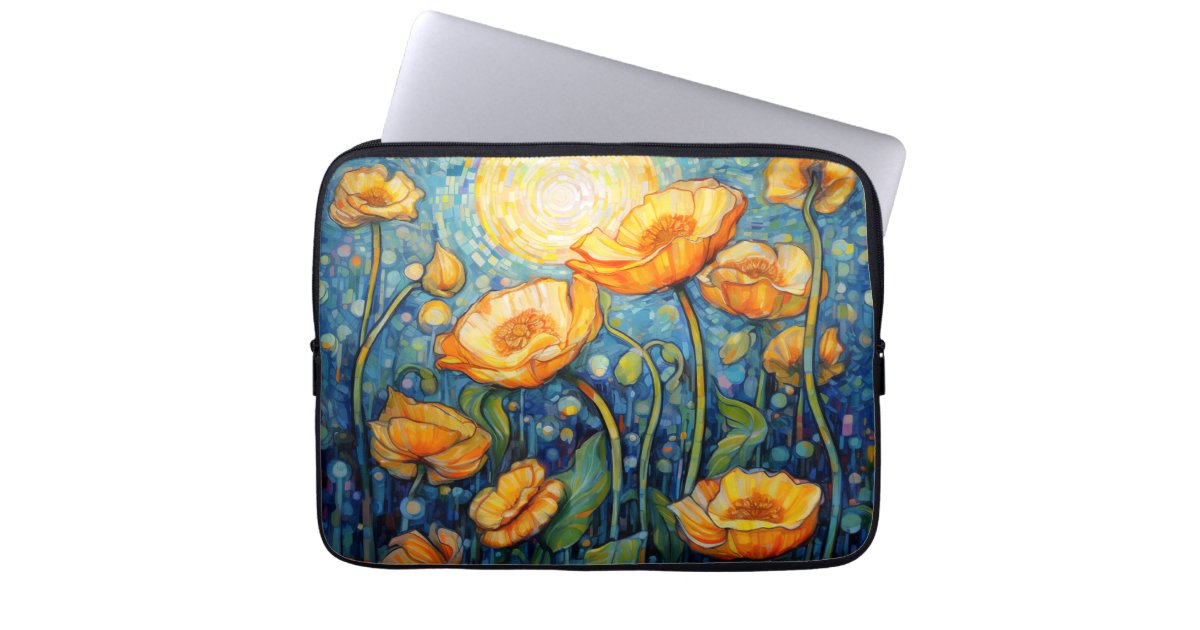 Elegant Art Nouveau Golden Yellow Poppy Mosaic Laptop Sleeve | Zazzle