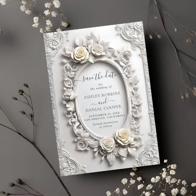 Elegant Art Nouveau Rose Frame Save The Date Invitation | Zazzle