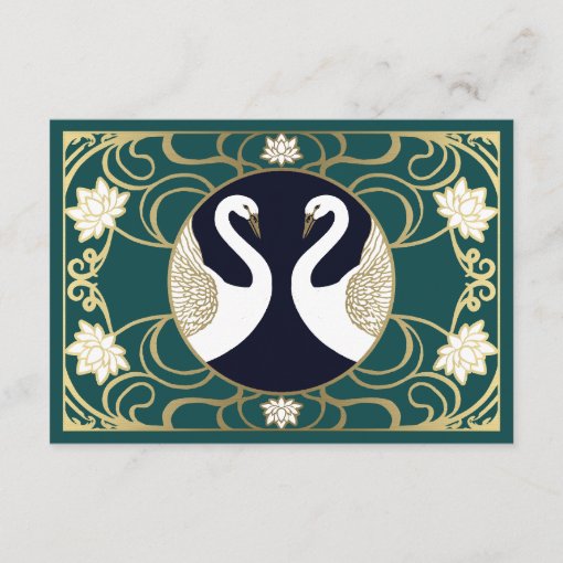 Elegant Art Nouveau Swans Wedding RSVP Enclosure Card | Zazzle