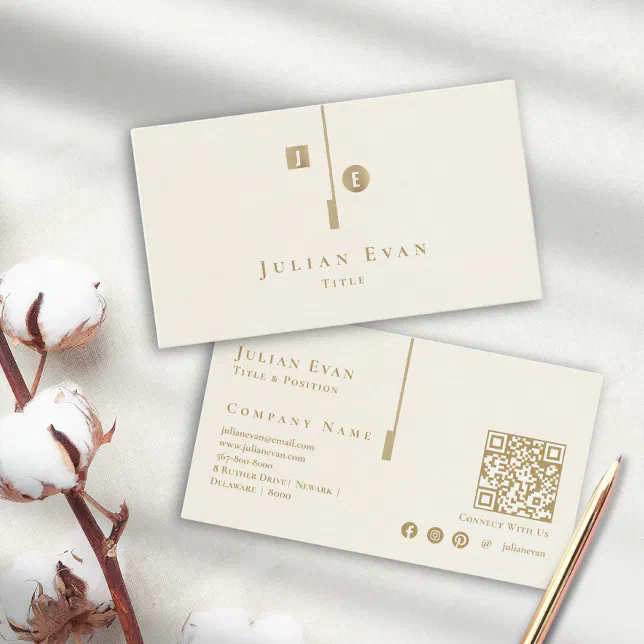 Elegant Artistic Ivory White Creamy Gold Monogram Business Card | Zazzle
