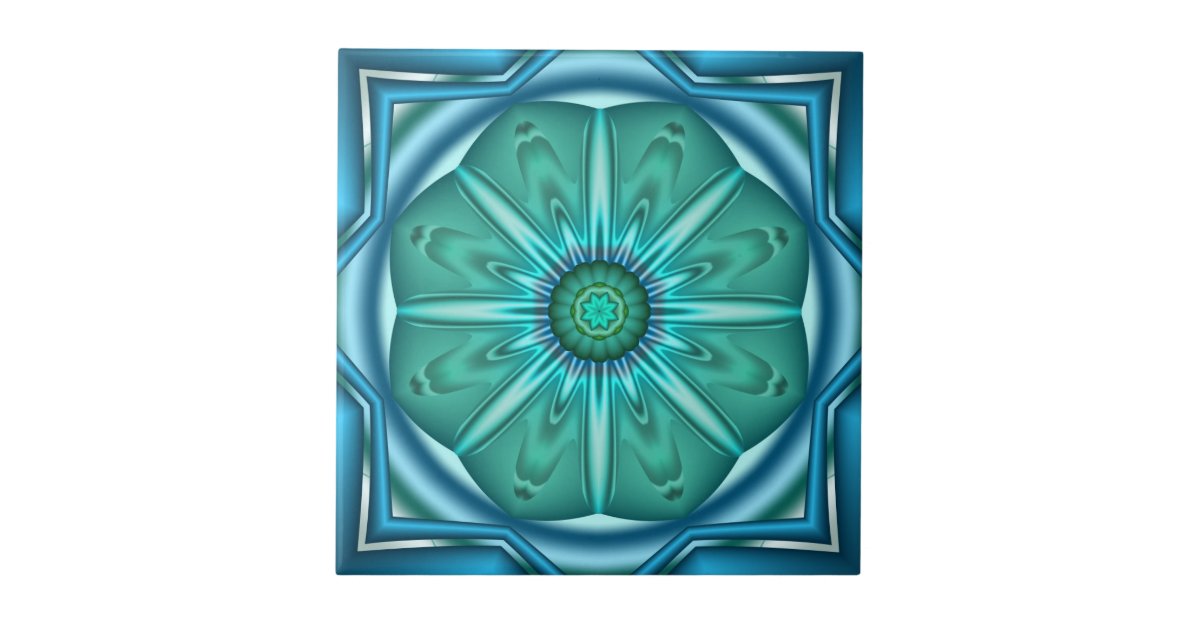Elegant Artistic Teal Geometric Bathroom Tile | Zazzle