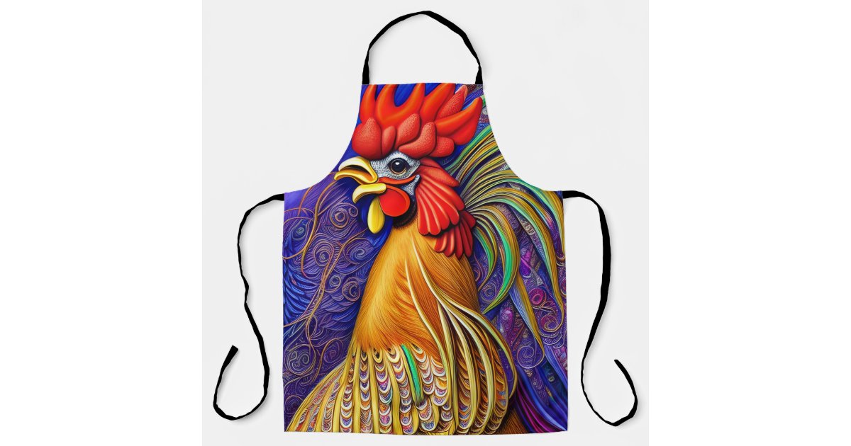 Elegant Artistic Watercolor Royal Pastel Rooster Apron | Zazzle