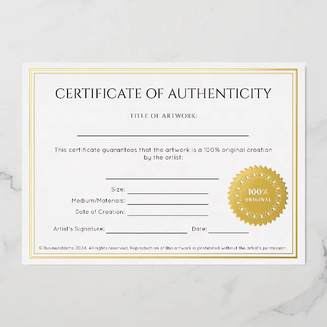 Elegant Artist's Certificate of Authenticity Foil Invitation | Zazzle