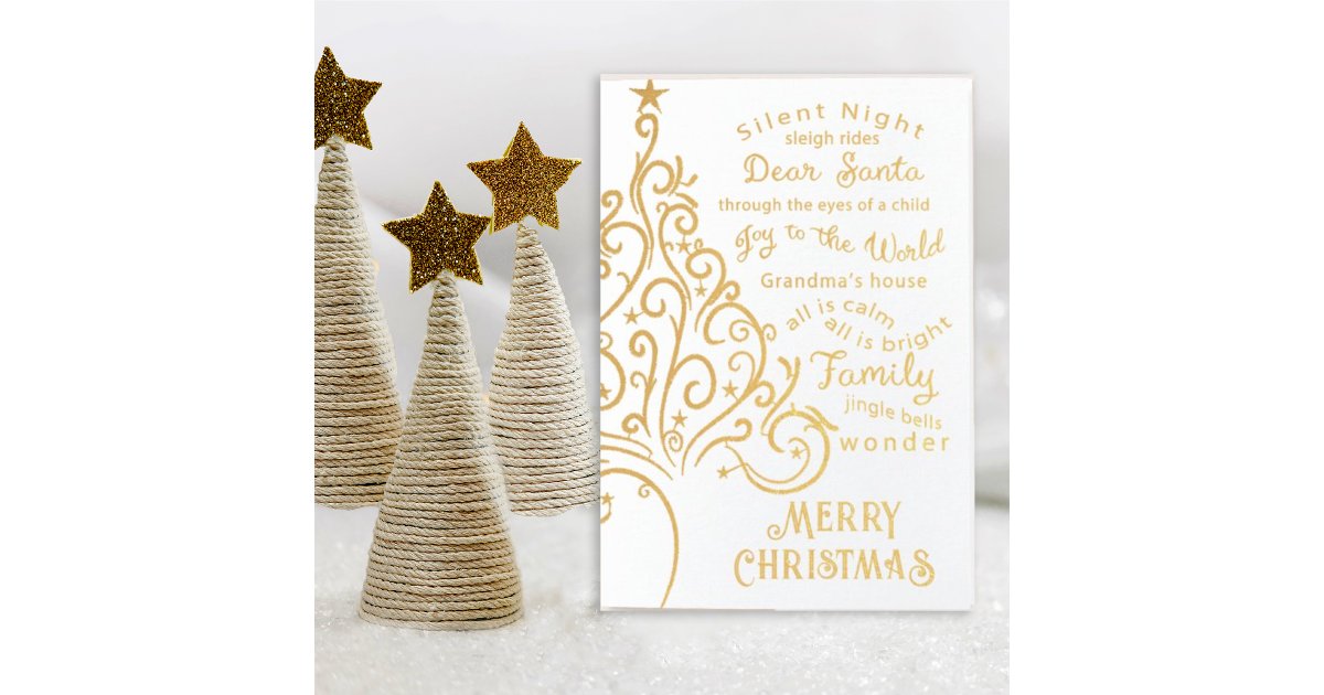 Elegant Artsy Christmas Tree on White Foil Card | Zazzle