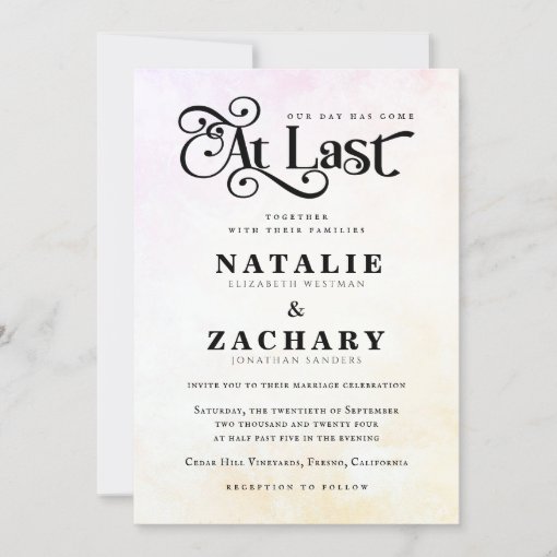 Elegant At Last Our Day Has Come Wedding Invitation | Zazzle