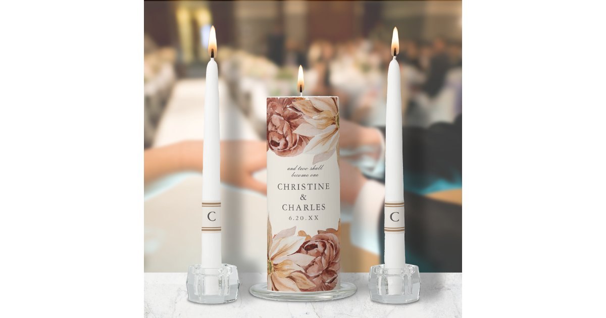 Elegant Autumn Botanical Wedding Ceremony Unity Candle Set | Zazzle