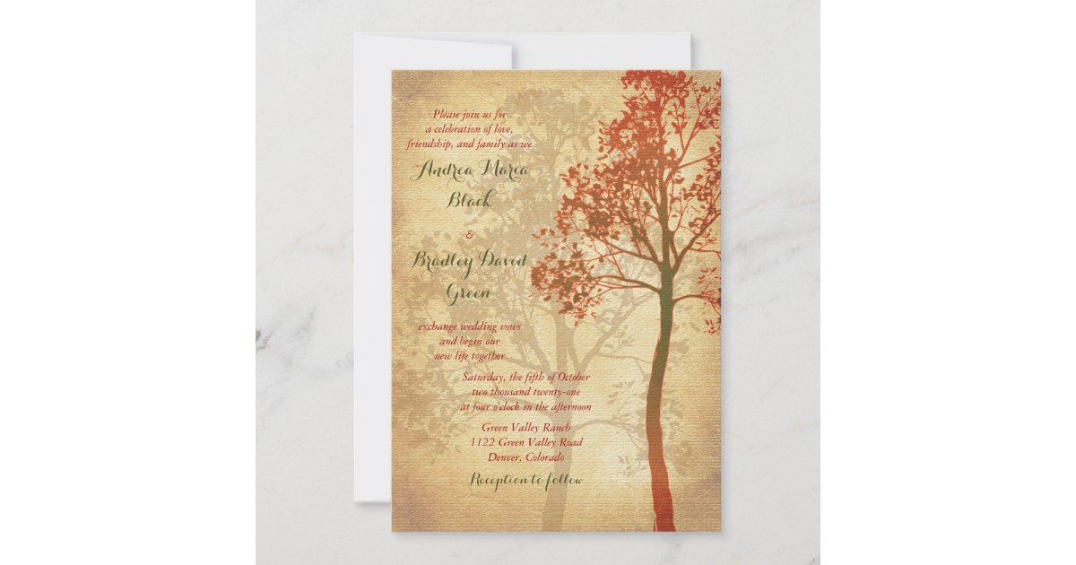 Elegant Autumn Fall Tree Wedding Invitation | Zazzle
