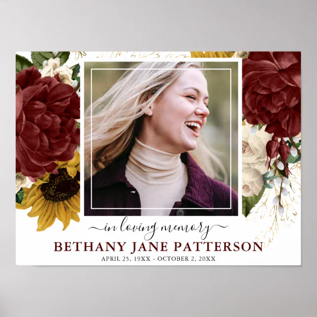 Elegant Autumn Floral Celebration of Life Funeral Poster | Zazzle