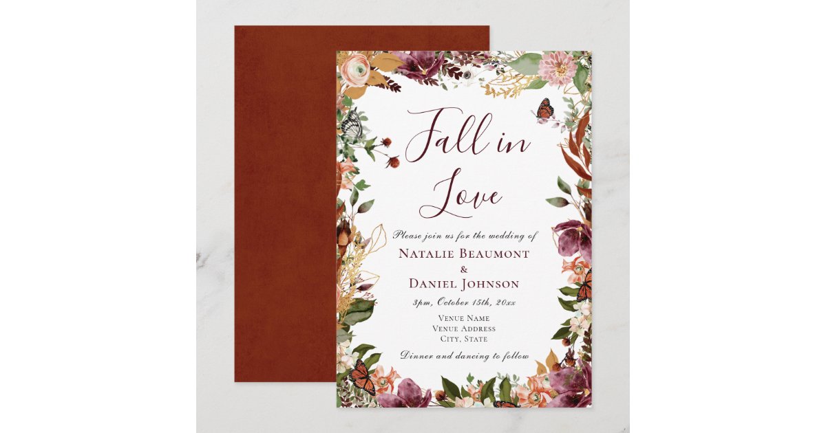 Elegant Autumn Floral Wedding Invitation | Zazzle