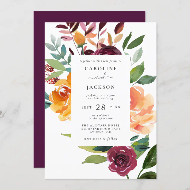 Elegant Autumn Floral Wedding Invitation | Zazzle