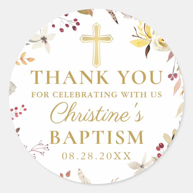 Elegant Autumn Floral Wreath Fall Baptism Classic Round Sticker | Zazzle