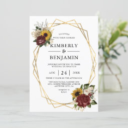 Elegant Autumn Florals & Geometric Frame Wedding Invitation | Zazzle