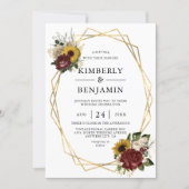 Elegant Autumn Florals & Geometric Frame Wedding Invitation | Zazzle